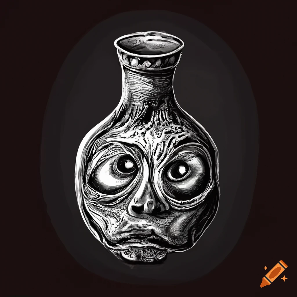 Clay potion with a grotesque face in a dark fantasy style on Craiyon