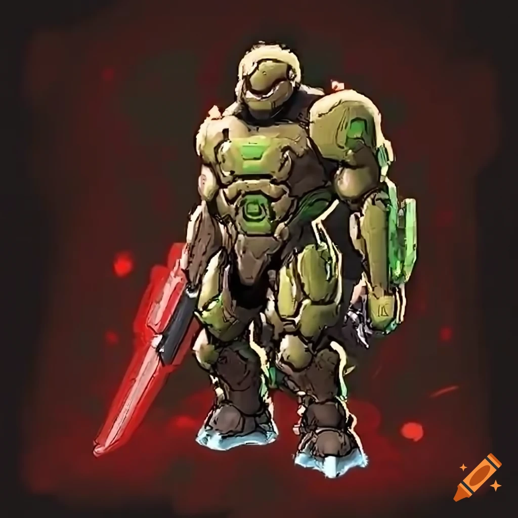 Muscular bipedal steel type pokemon inspired by the doom slayer with a ...