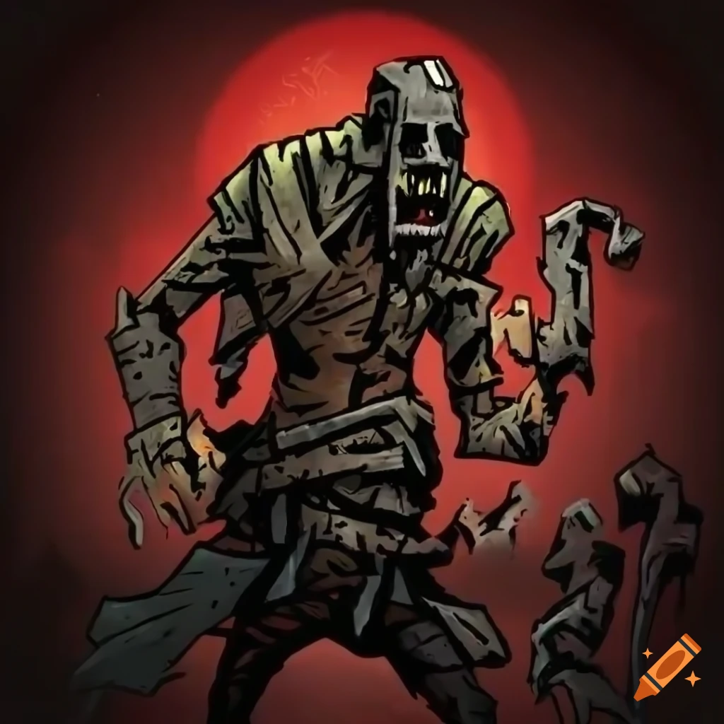 Dark depiction of a decaying zombie in a stylized form on Craiyon
