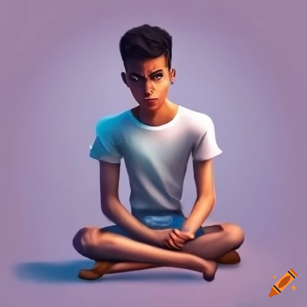 Fictional character sean diaz sitting cross-legged on Craiyon