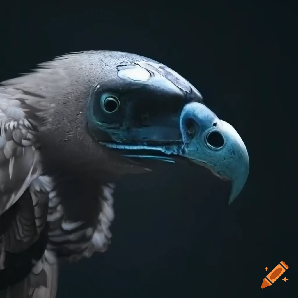 Cyborg vulture bird endoskeleton in a dark rainy night on Craiyon