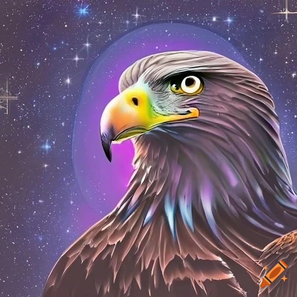 Majestic eagle winking and smiling under a starry sky in a nighttime ...