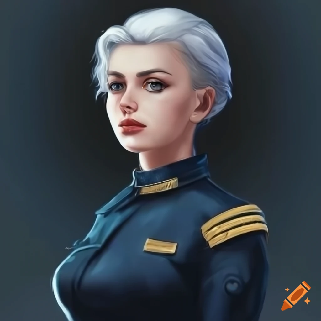 Female space naval officer in a bioluminescent cave on Craiyon