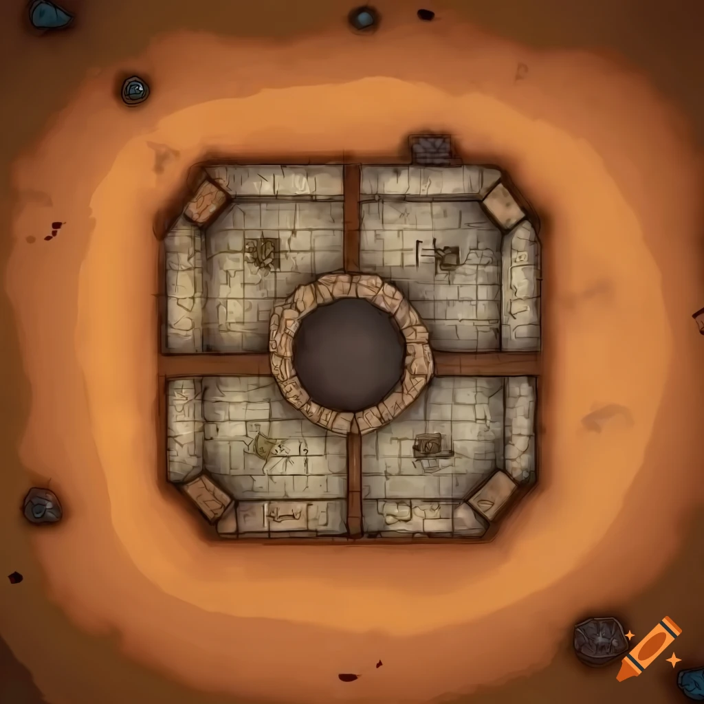 Desert guard tower floor tile view from above in dnd battle map style ...
