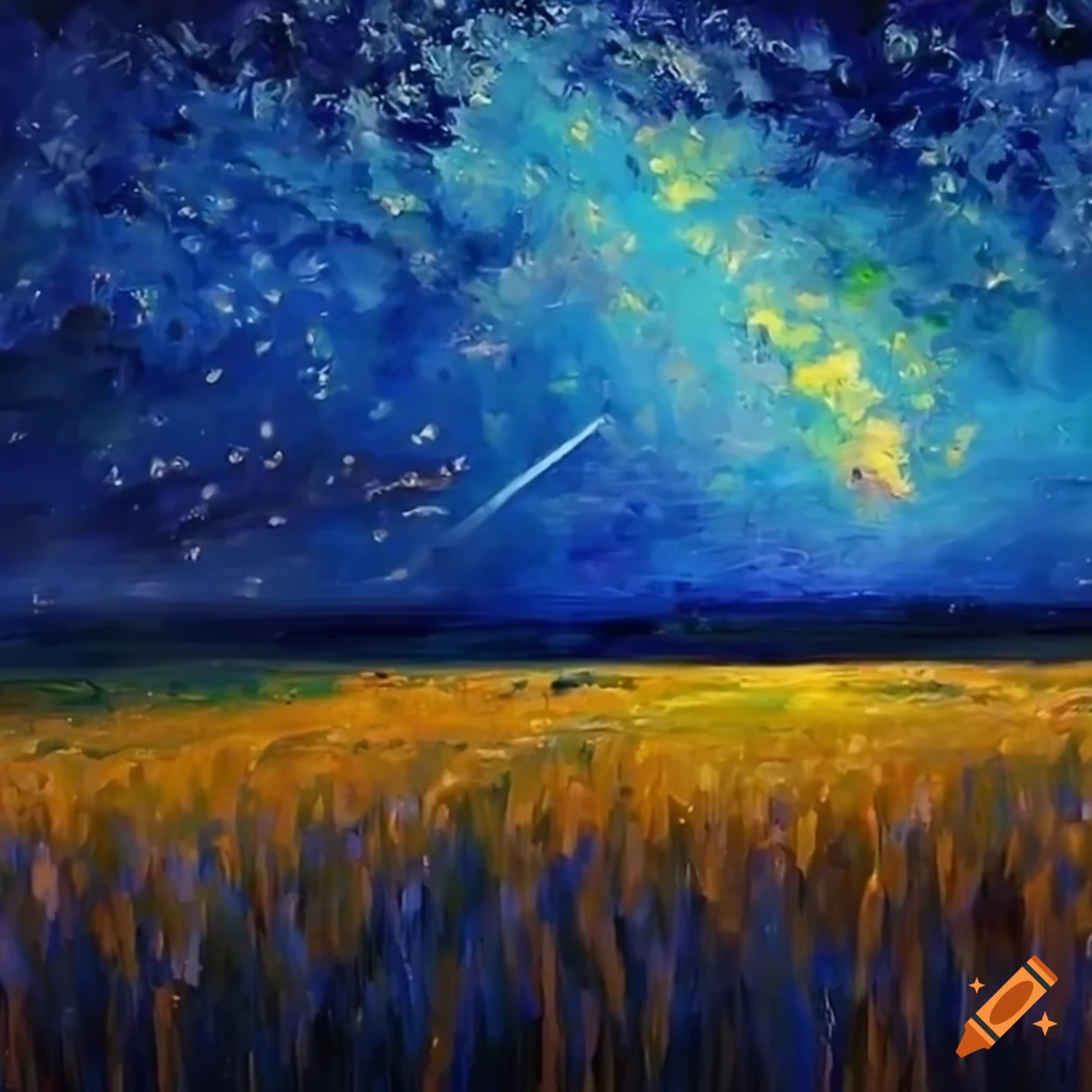 Impressionist night painting over a cornfield in 4k resolution on Craiyon