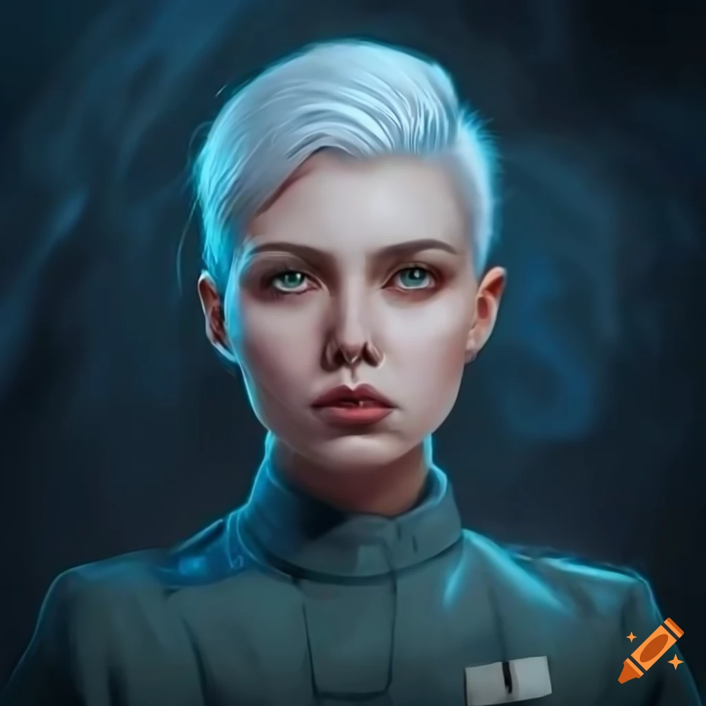 Female space naval officer in a bioluminescent cave on Craiyon