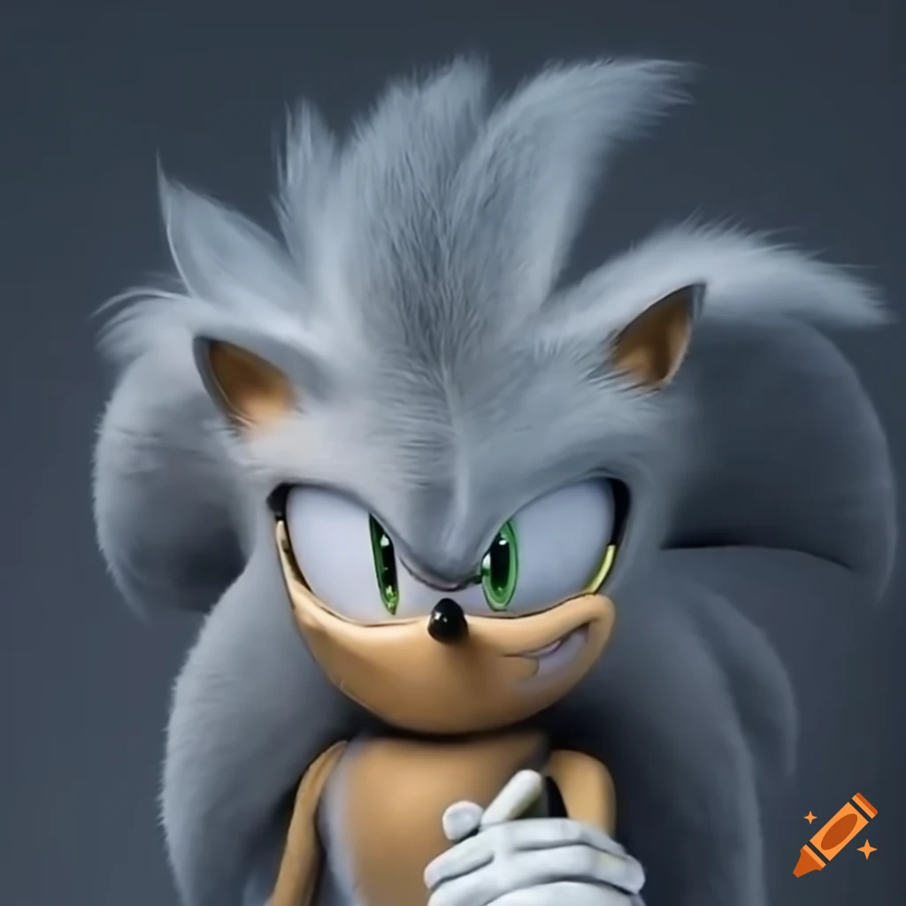 Silver the Hedgehog in live action cinematic lighting on Craiyon