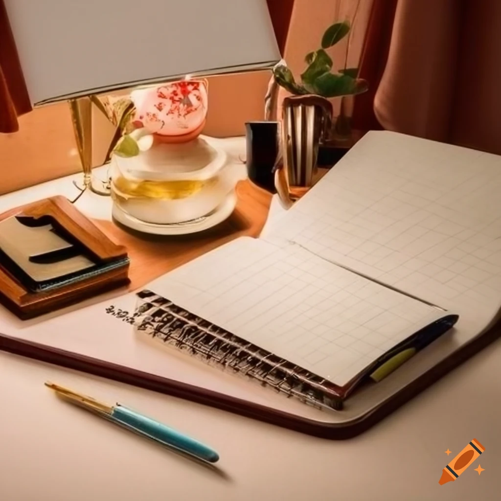 Cozy styled desk with study-related items like a journal and calendar ...
