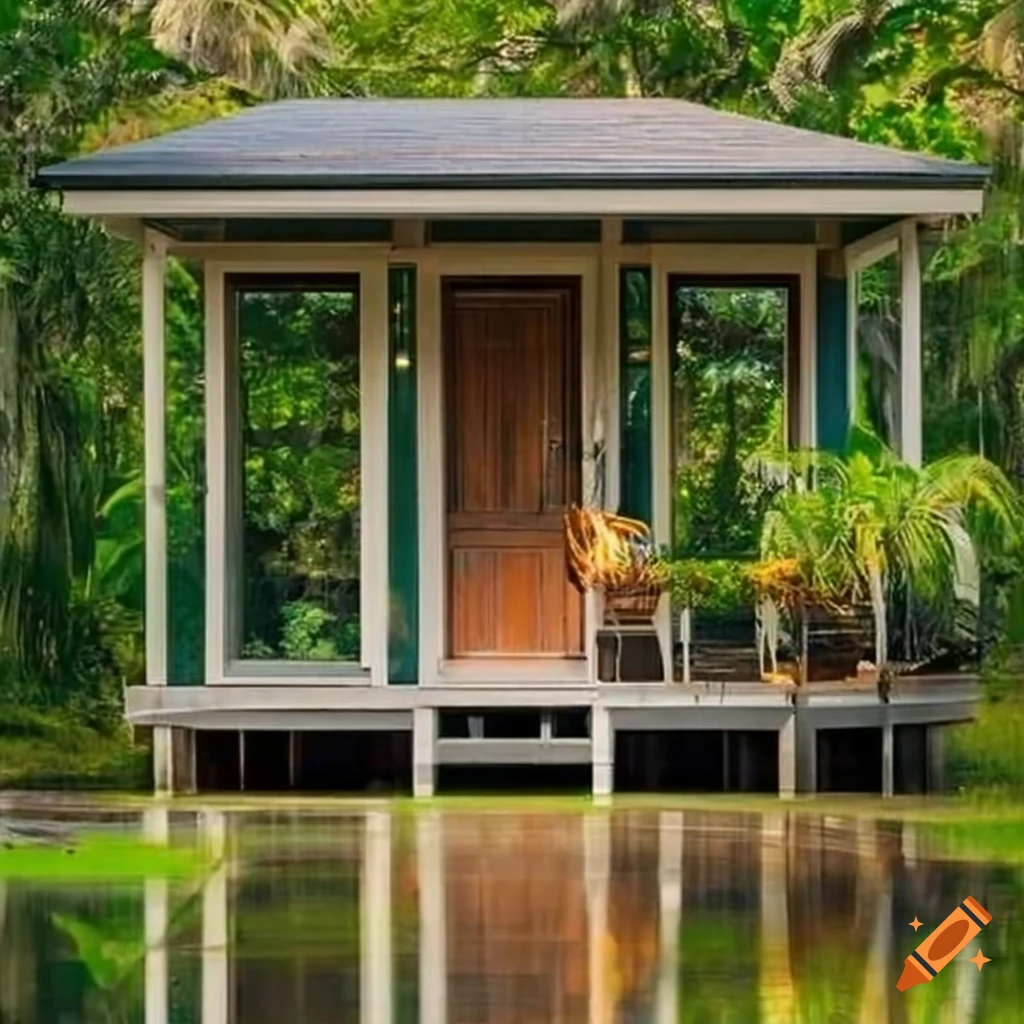 Cozy house surrounded by lush foliage in the Everglades swamp landscape ...