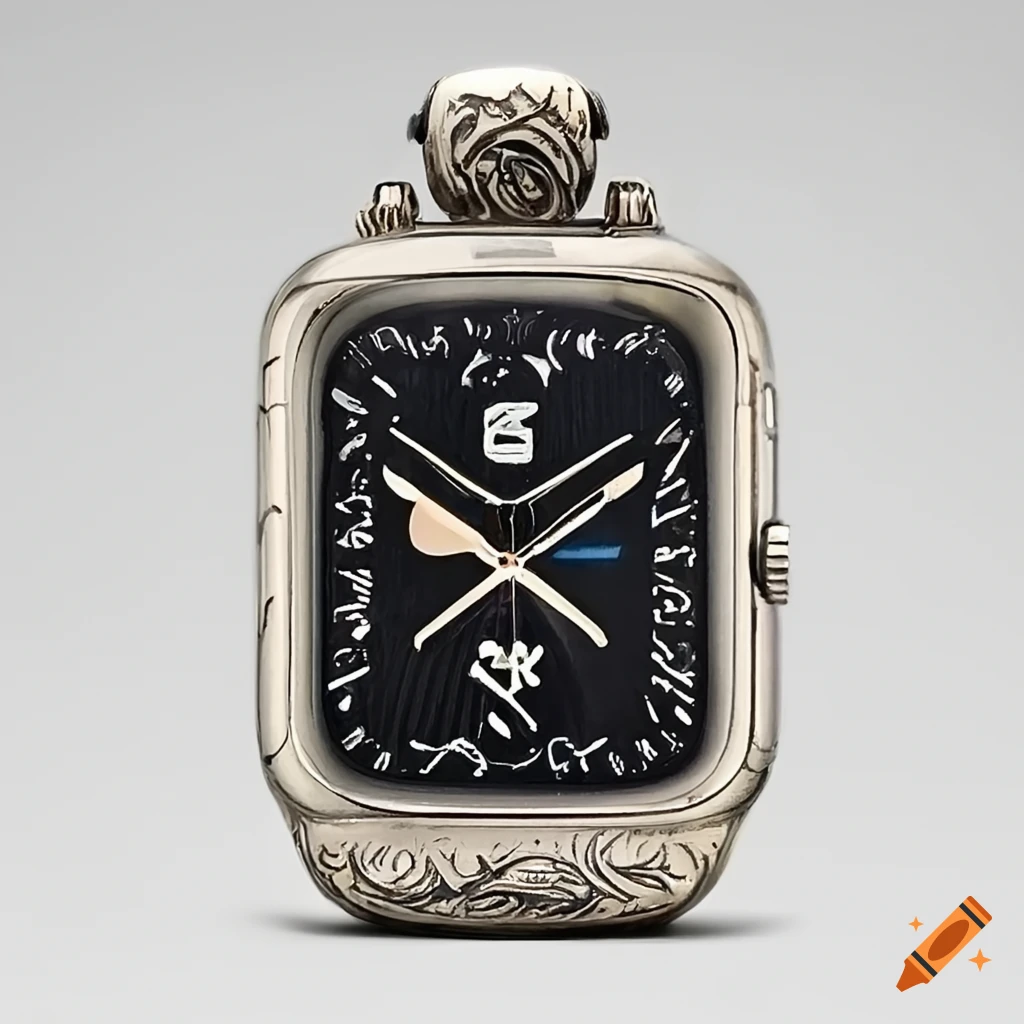 Antique masonic ornate engraved silver apple watch on Craiyon