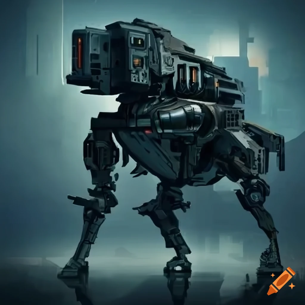 High-tech mechanical hound with advanced weaponry in a futuristic ...