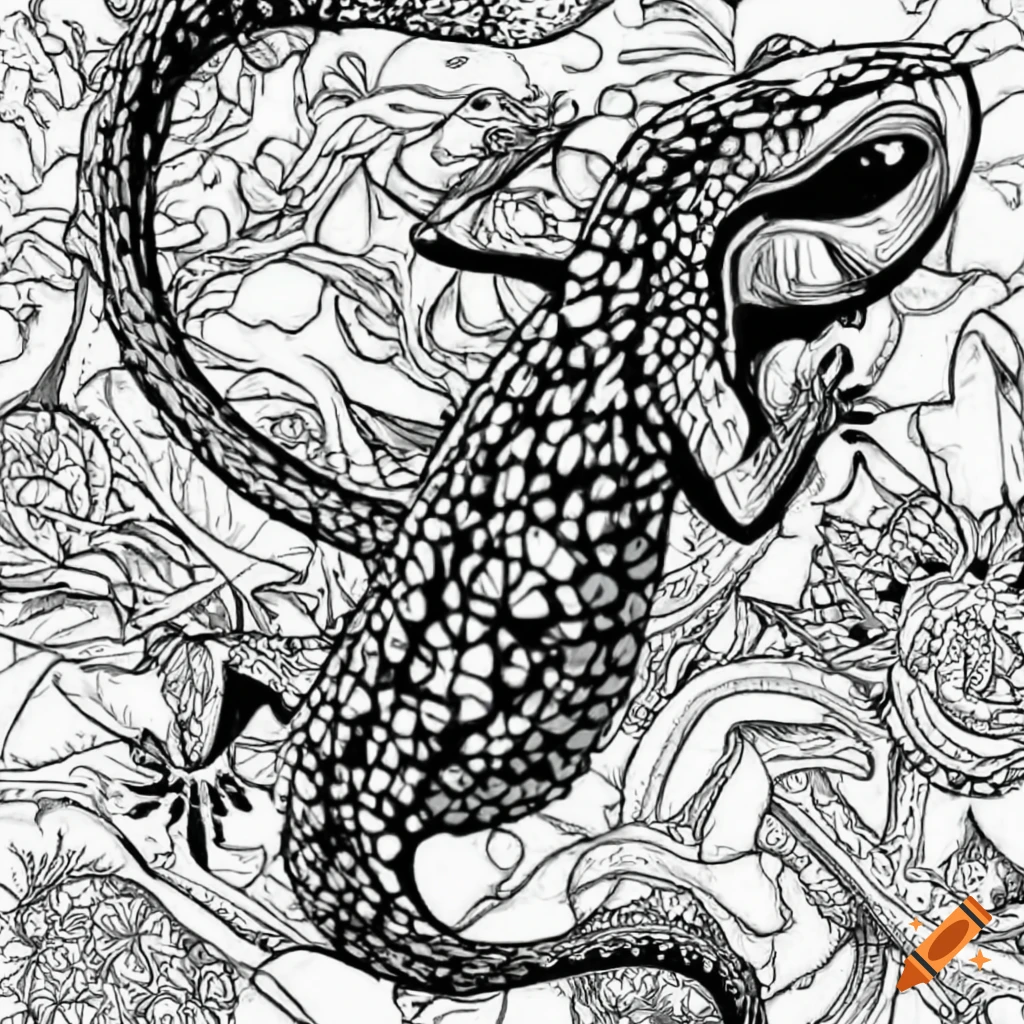 Black and white lizard drawings for adult coloring inspired by M.C ...