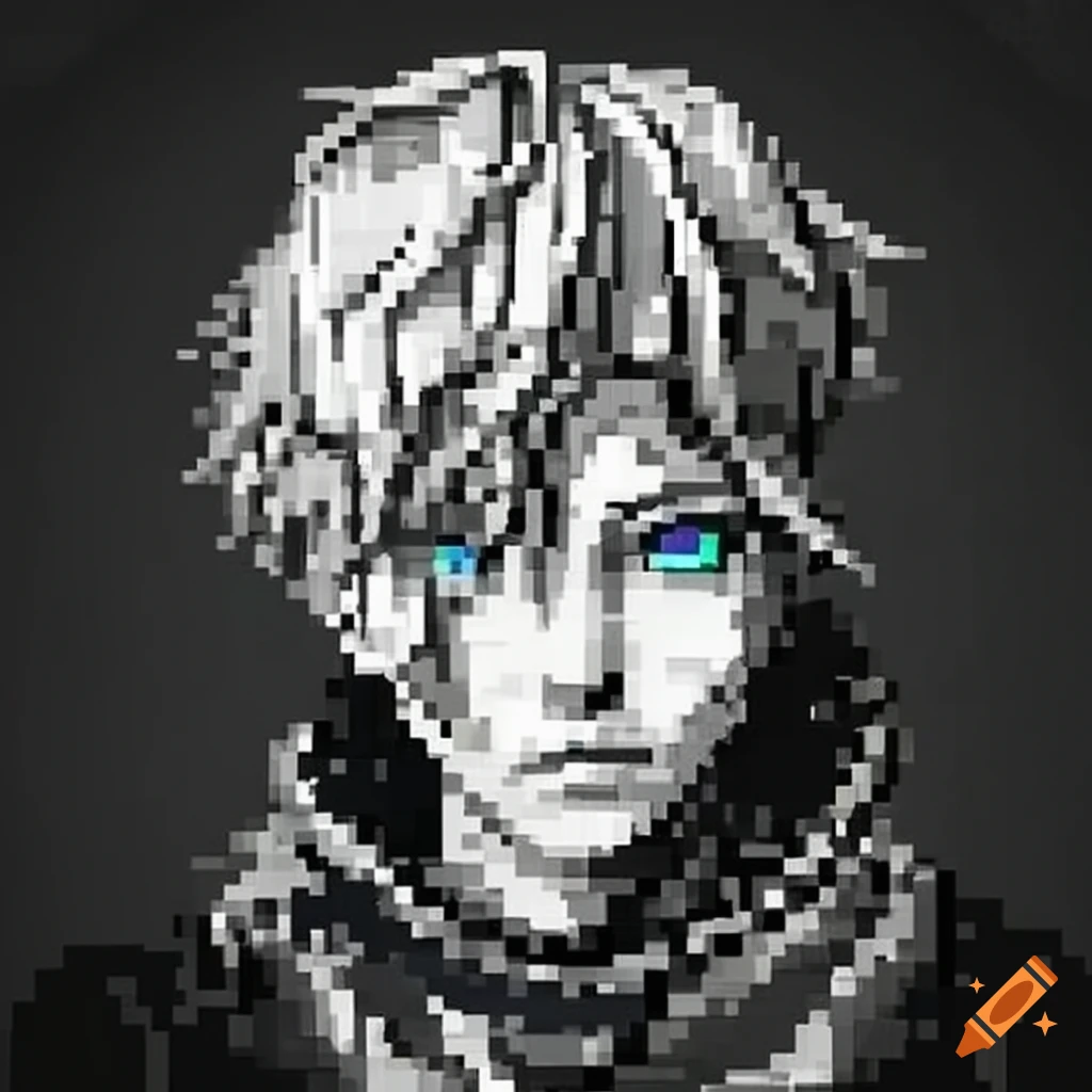 Pixel art of a captivating male anime character on Craiyon