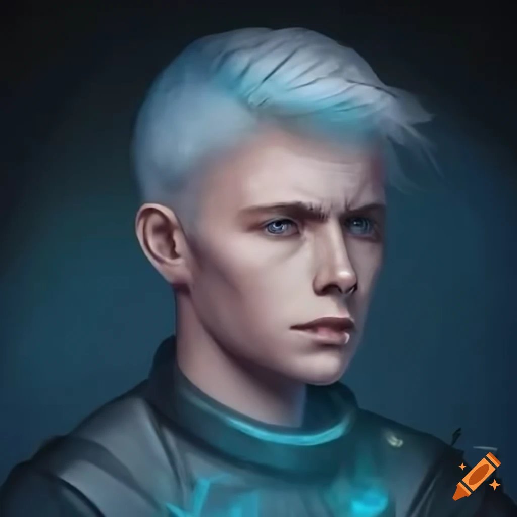 Male space naval officer in uniform in a bioluminescent cave on Craiyon