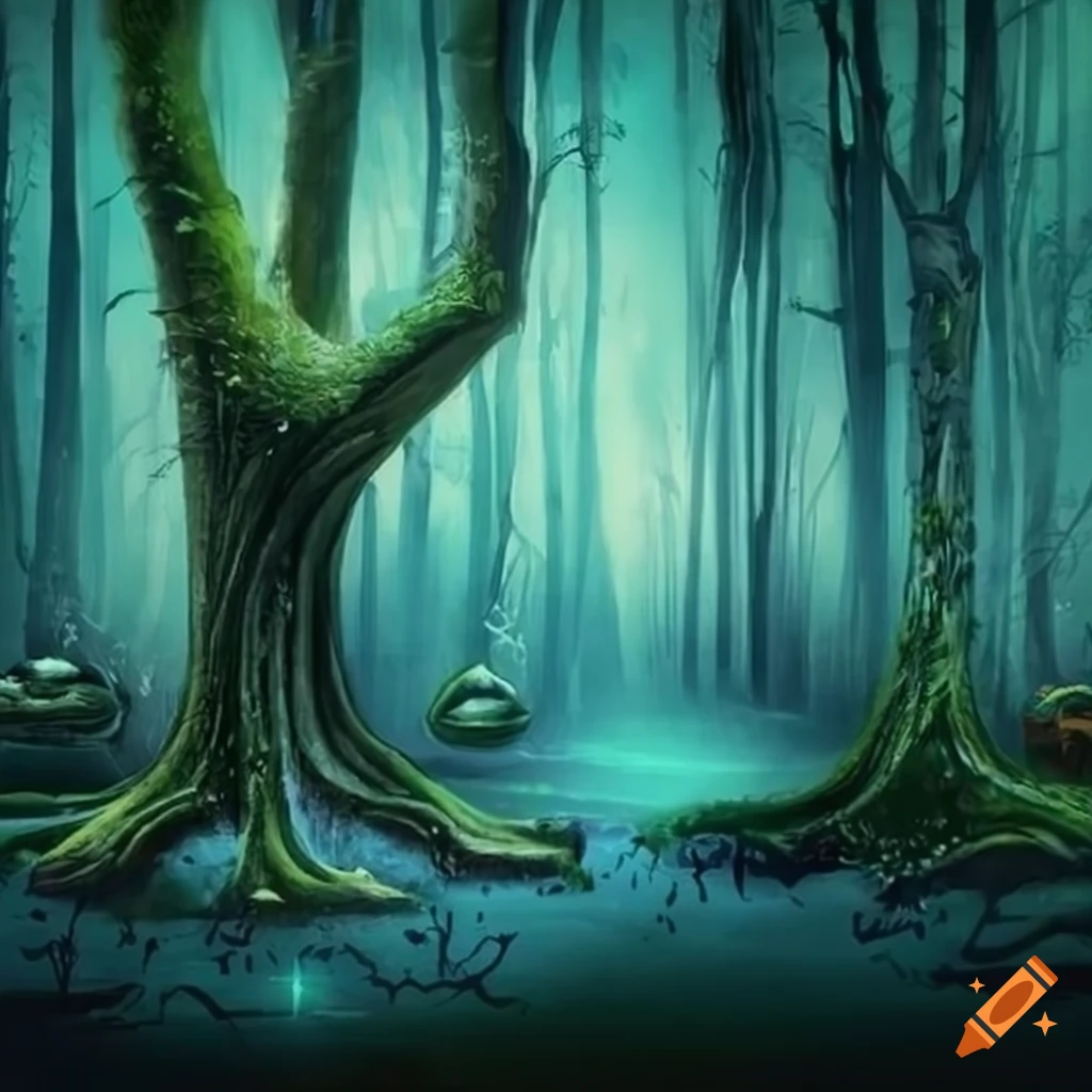 Surreal forest scene with enchanting fairytale graffiti art on Craiyon