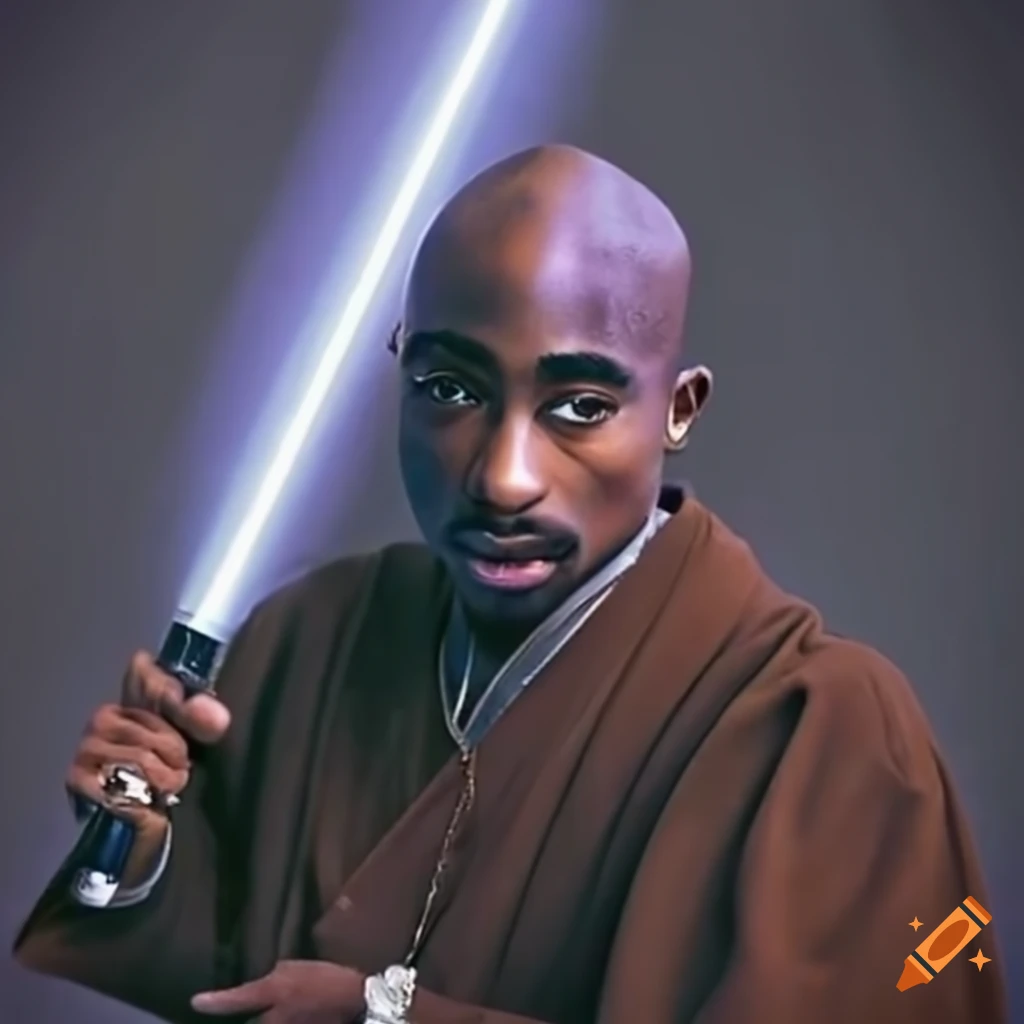 Tupac Shakur as Jedi master Mace Windu on Craiyon
