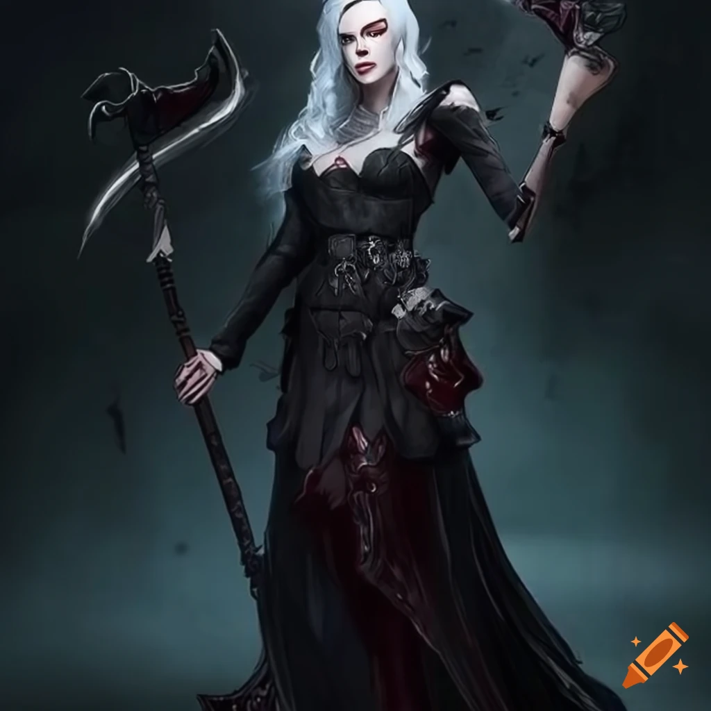 Female necromancer with a gothic scythe in marvel loki inspired attire ...