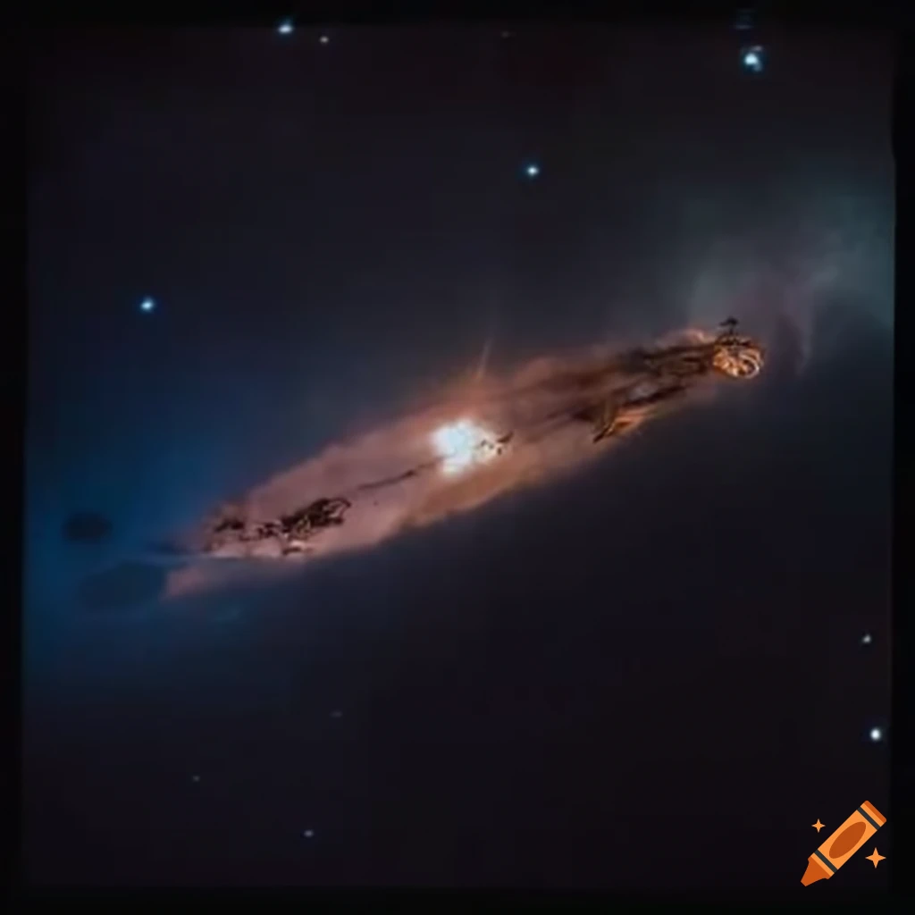 Abandoned and decaying spaceship drifting in space on Craiyon