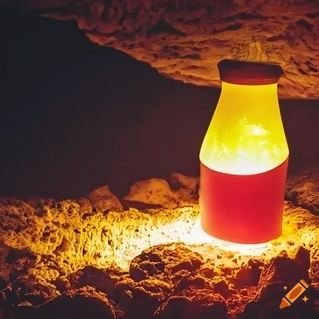 Cave with glowing lava lamps and dramatic lighting on Craiyon