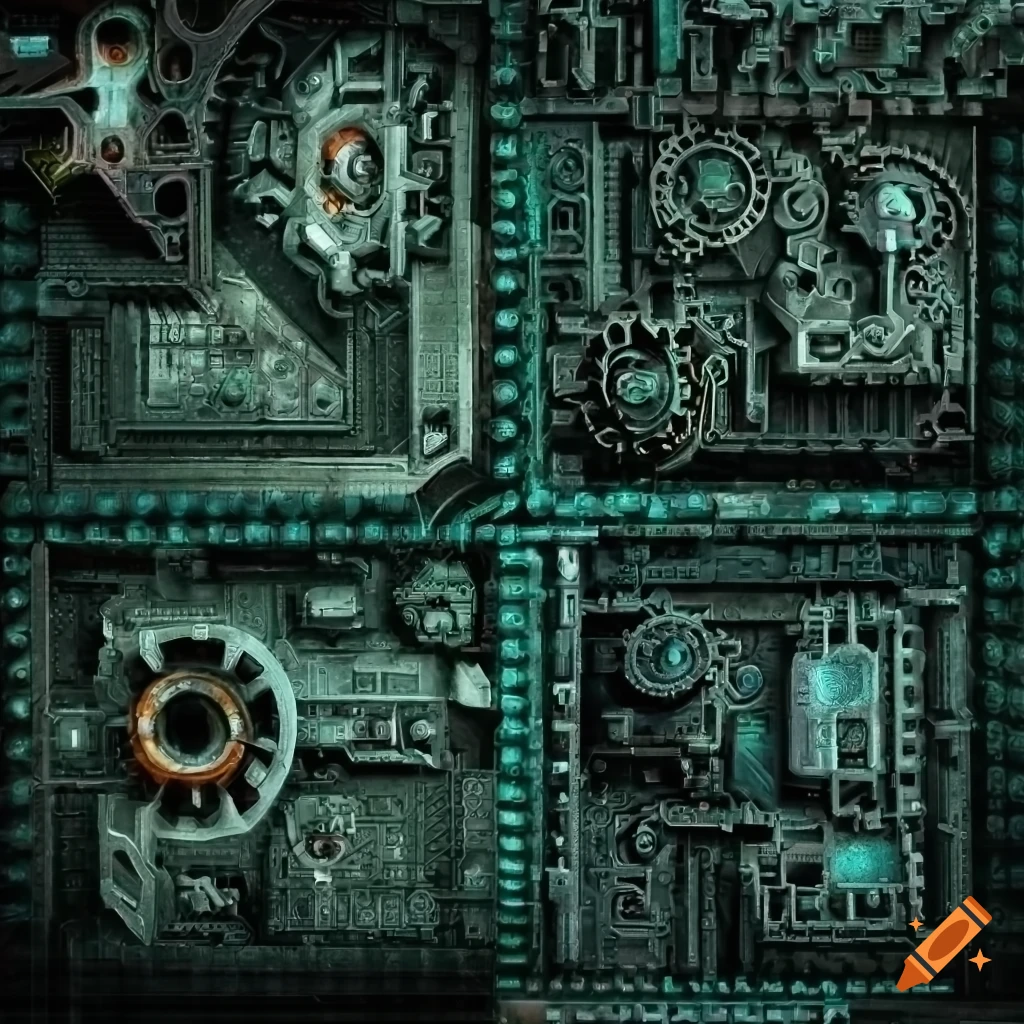 Intricate and complex machinery tile set with borg cube and steampunk ...