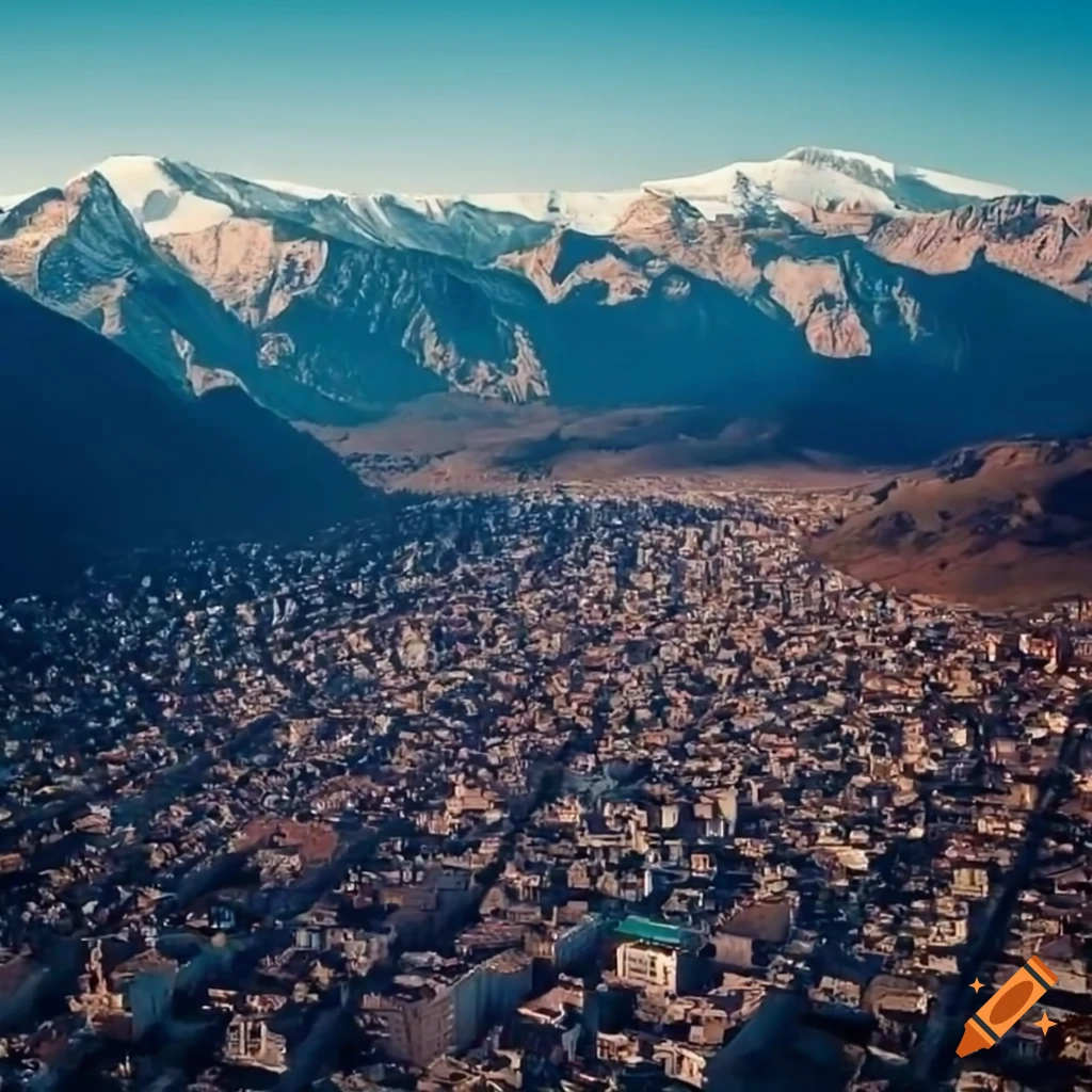 Aerial view of la rinconada town on a snow-capped mountainside with ...