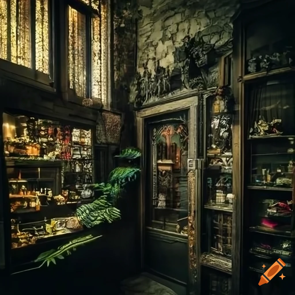 Enchanting gothic-themed store with rare vibrant plants on Craiyon