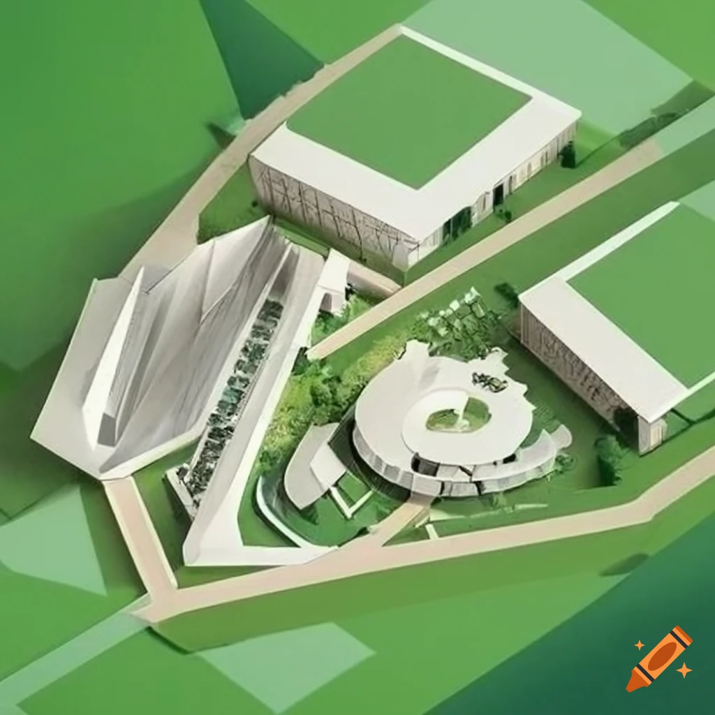 Innovative educational complex master plan with many buildings and site layout on Craiyon