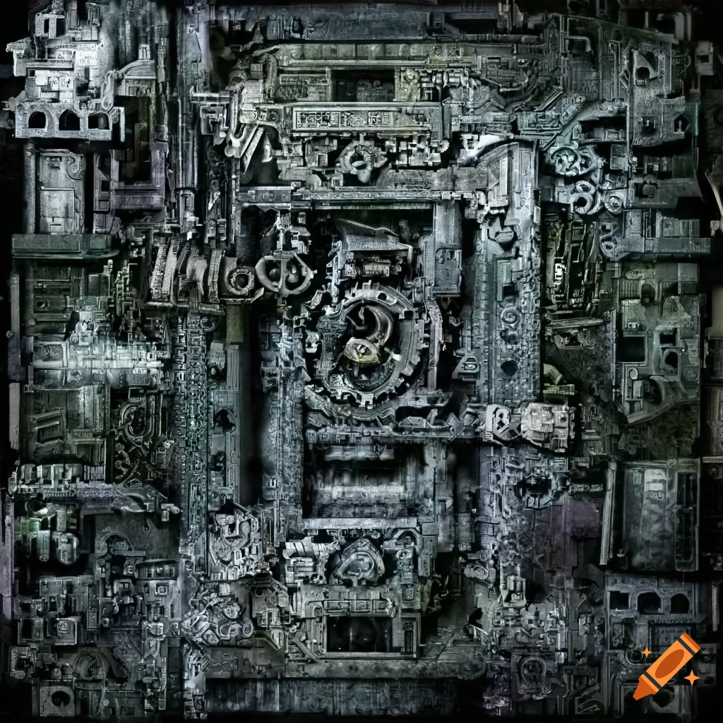 Intricate and complex machinery tile set with borg cube and steampunk ...