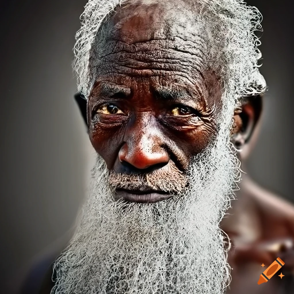 Elderly African man with majestic white beard and wise expression on ...