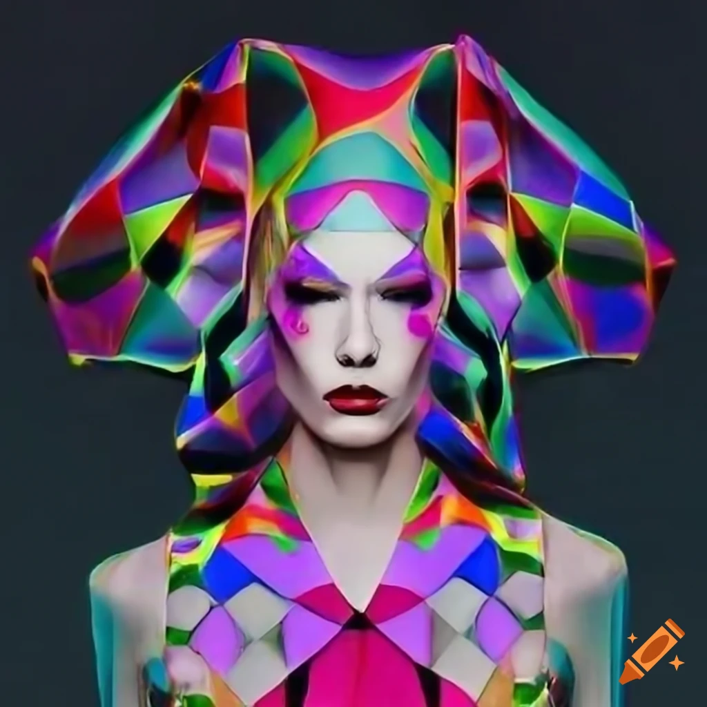 AI-generated art piece inspired by Harlequin-style Versace outfit at a ...
