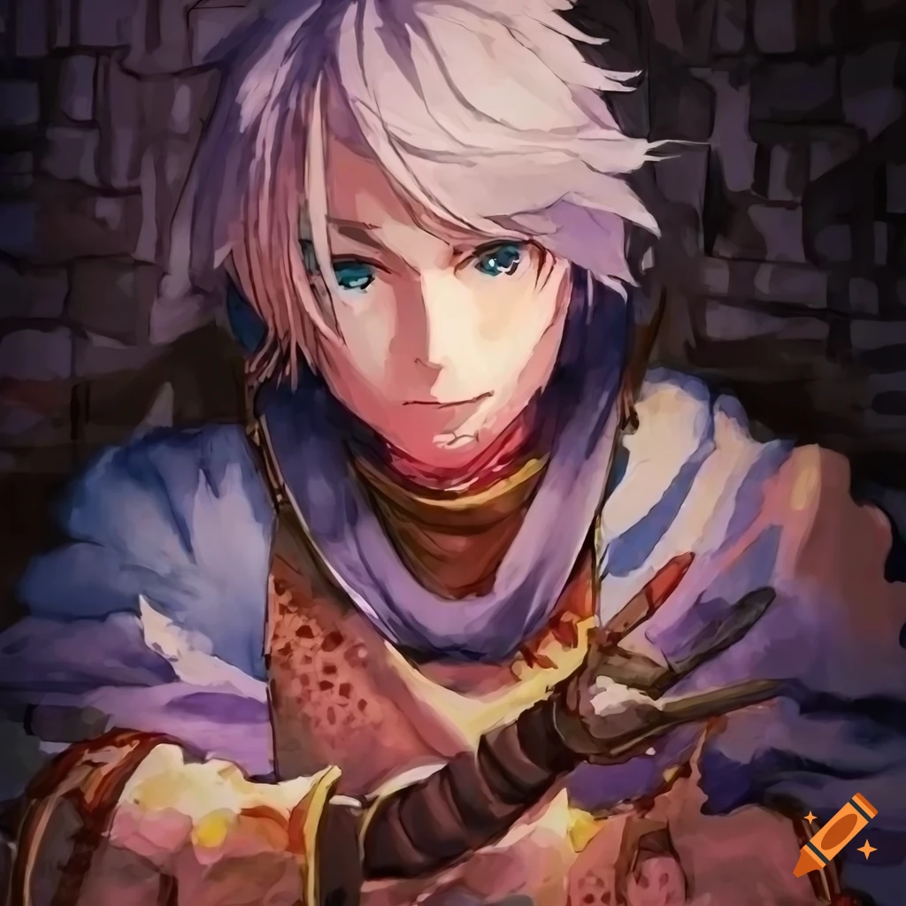 Anime male RPG character with dynamic lighting in a village setting on ...