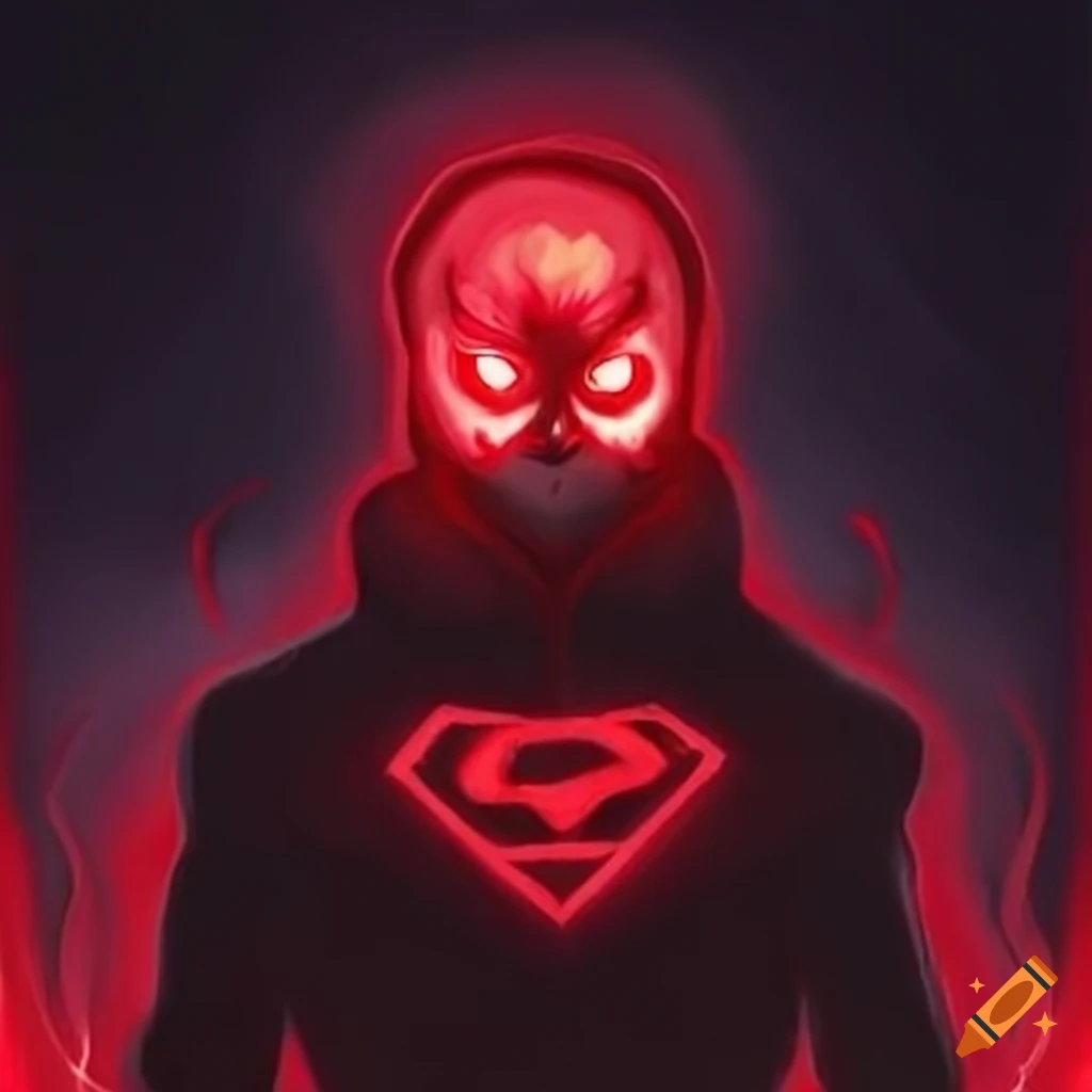 Ominous super villain with glowing red eyes on Craiyon