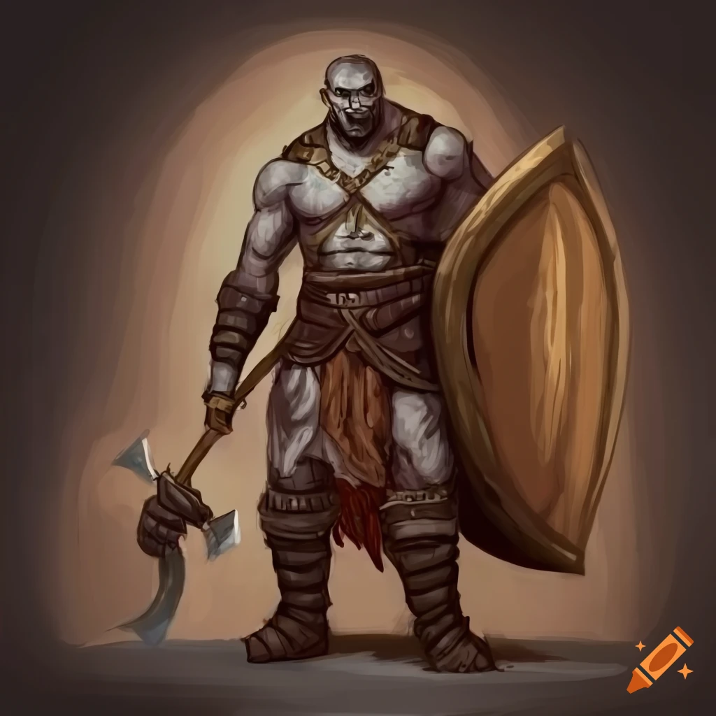 Sketch of a Dungeons & Dragons Goliath warrior with axe and shield on ...