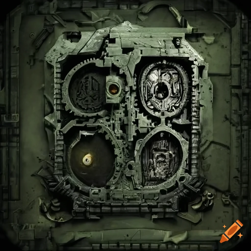 Intricate and gritty machinery tile set with borg cube and lovecraftian ...