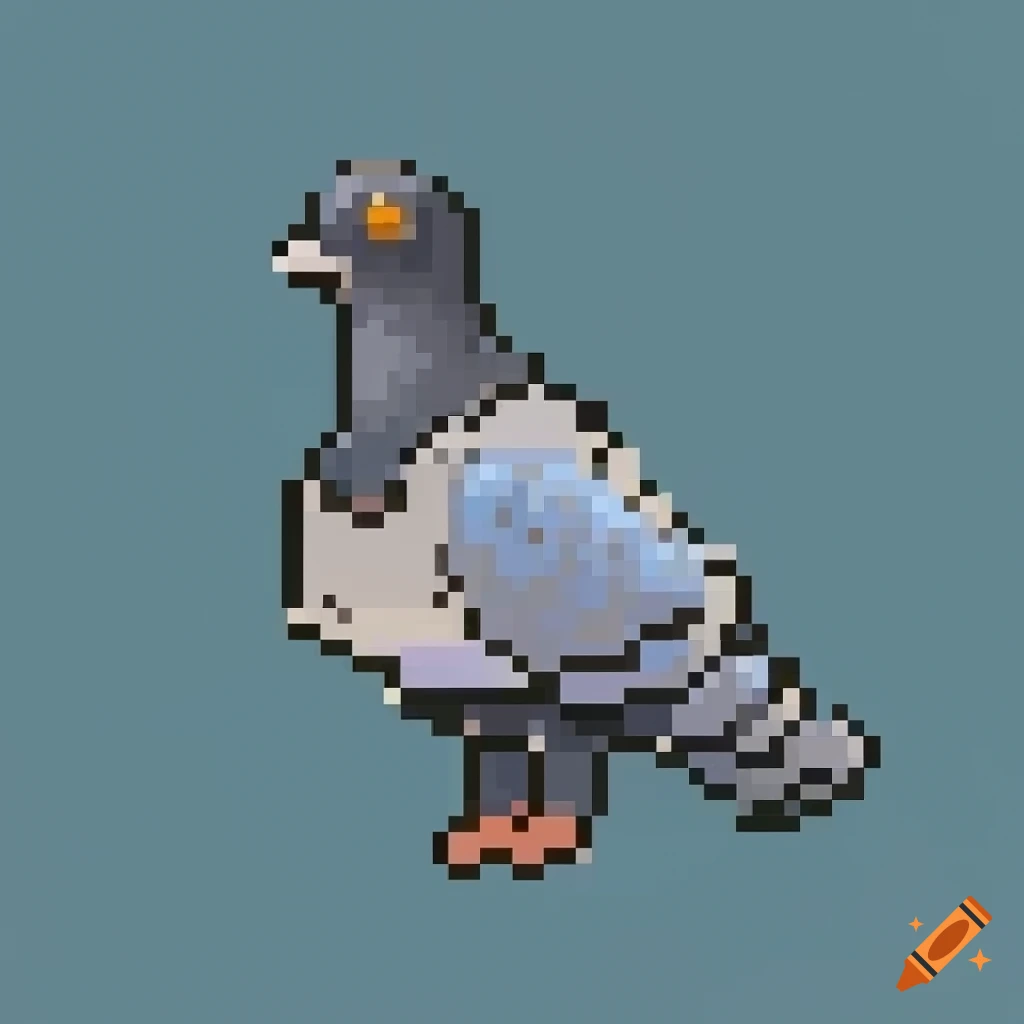 Pixel art of a pigeon on Craiyon