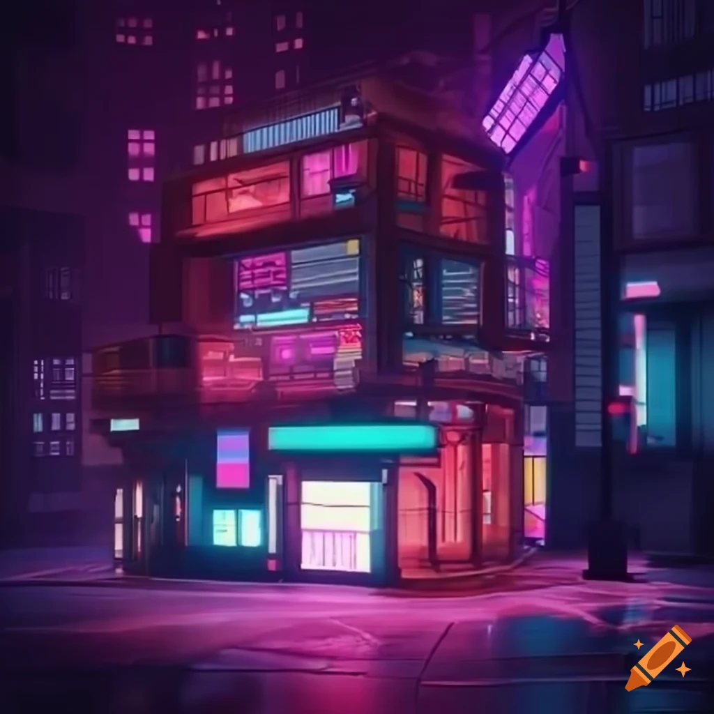 Cyberpunk styled simple building exterior on Craiyon