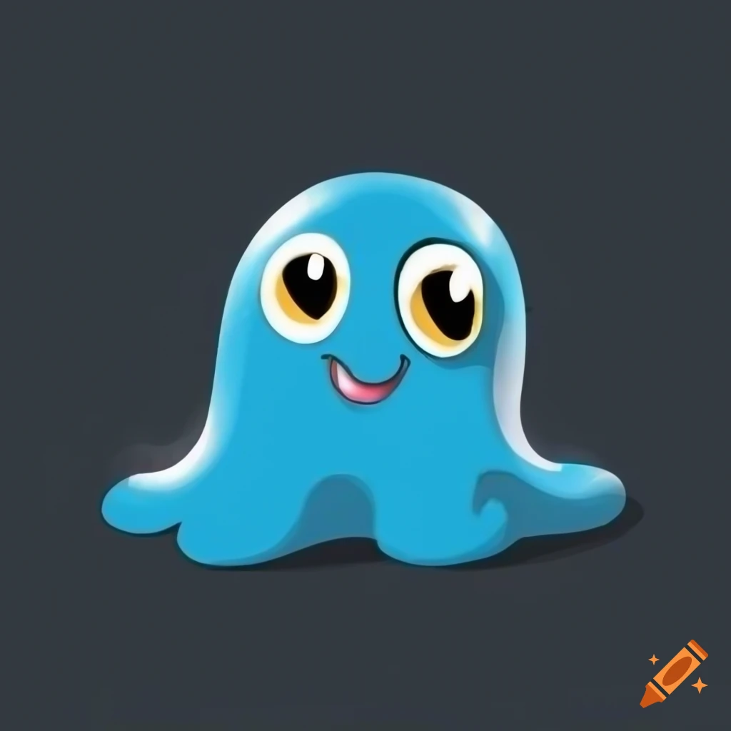 Derpy blue blob cartoon character with a smile on black background on ...