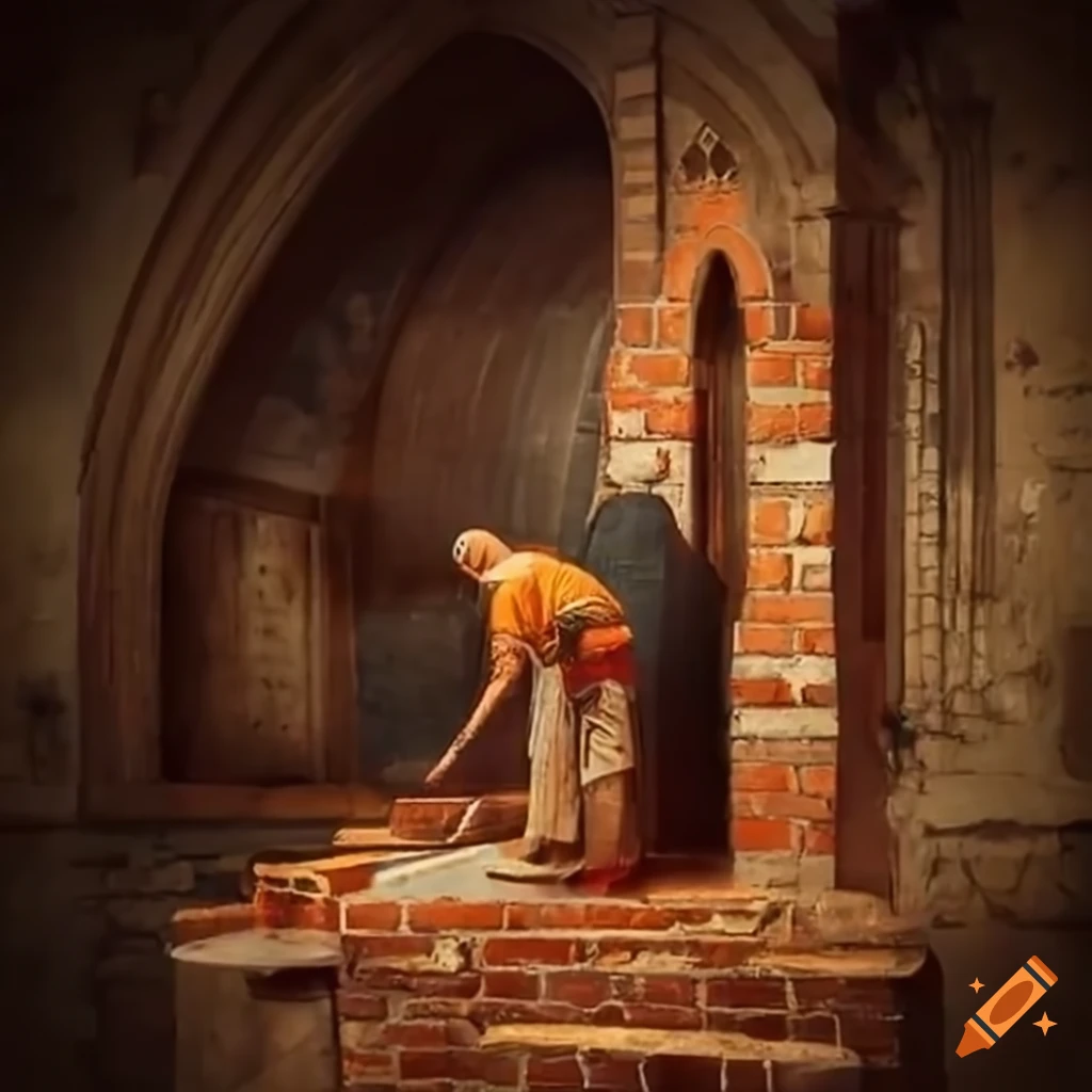 Bricklayer constructing a church in the 15th century on Craiyon