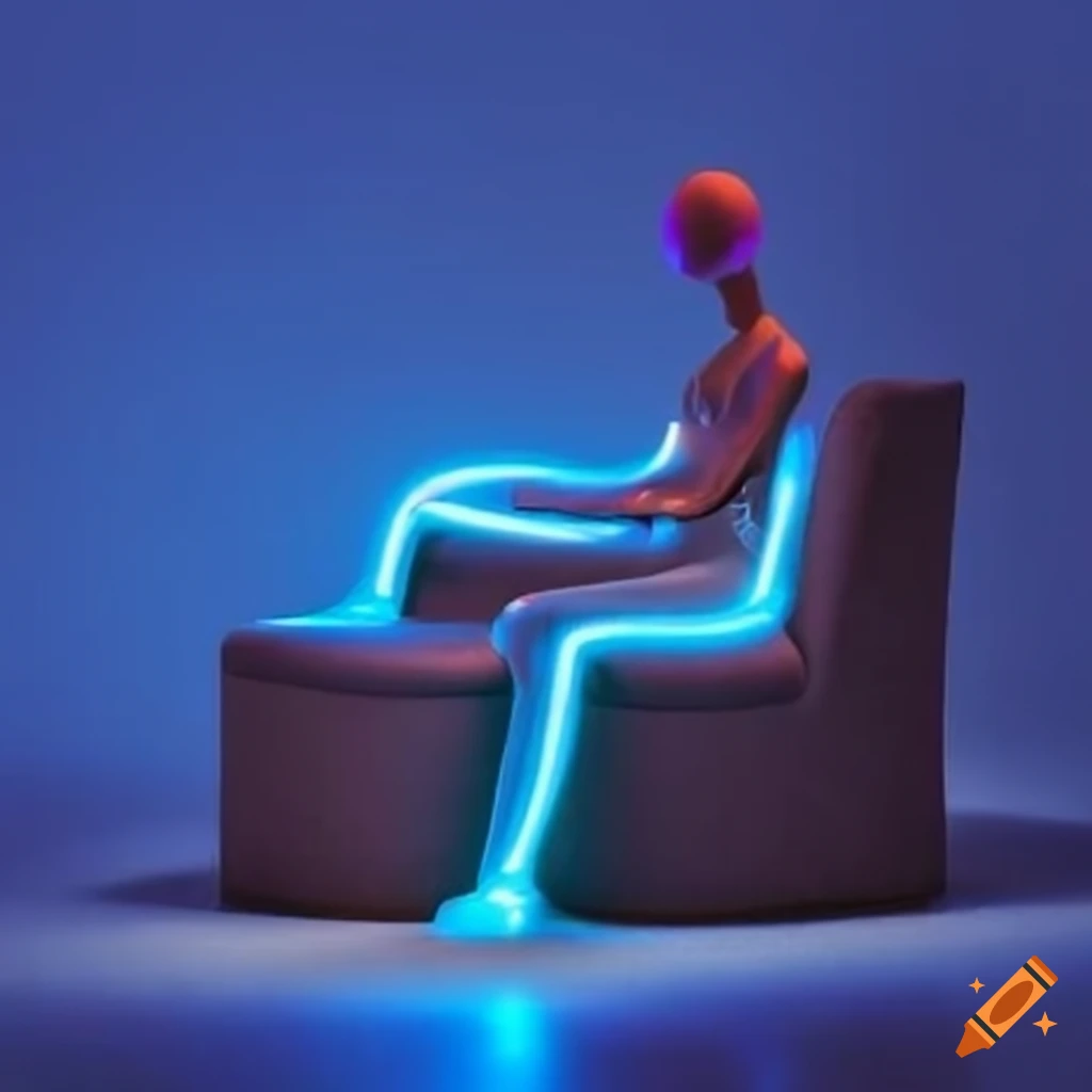 Montauk project chair with electrodes in a space-time setting on Craiyon