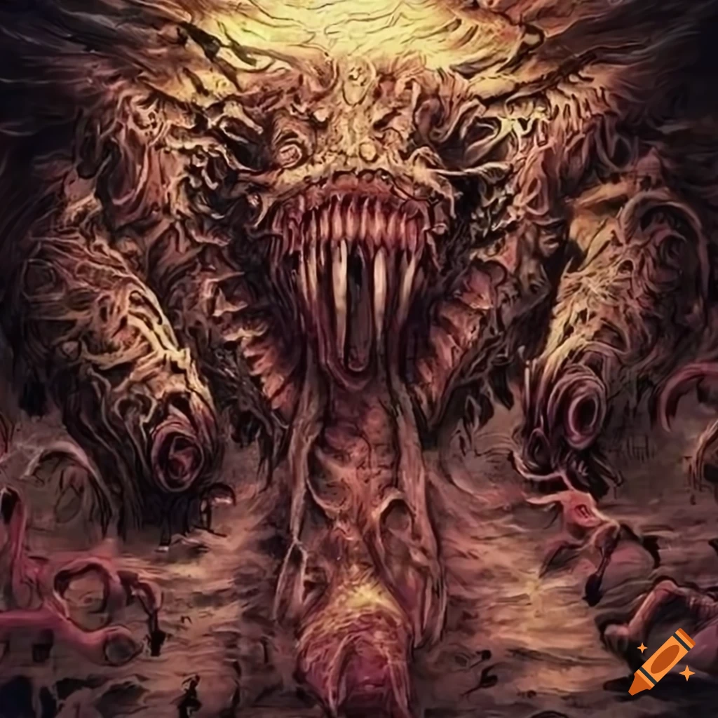 Fearsome mythical creature with multiple eyes and sharp features on Craiyon