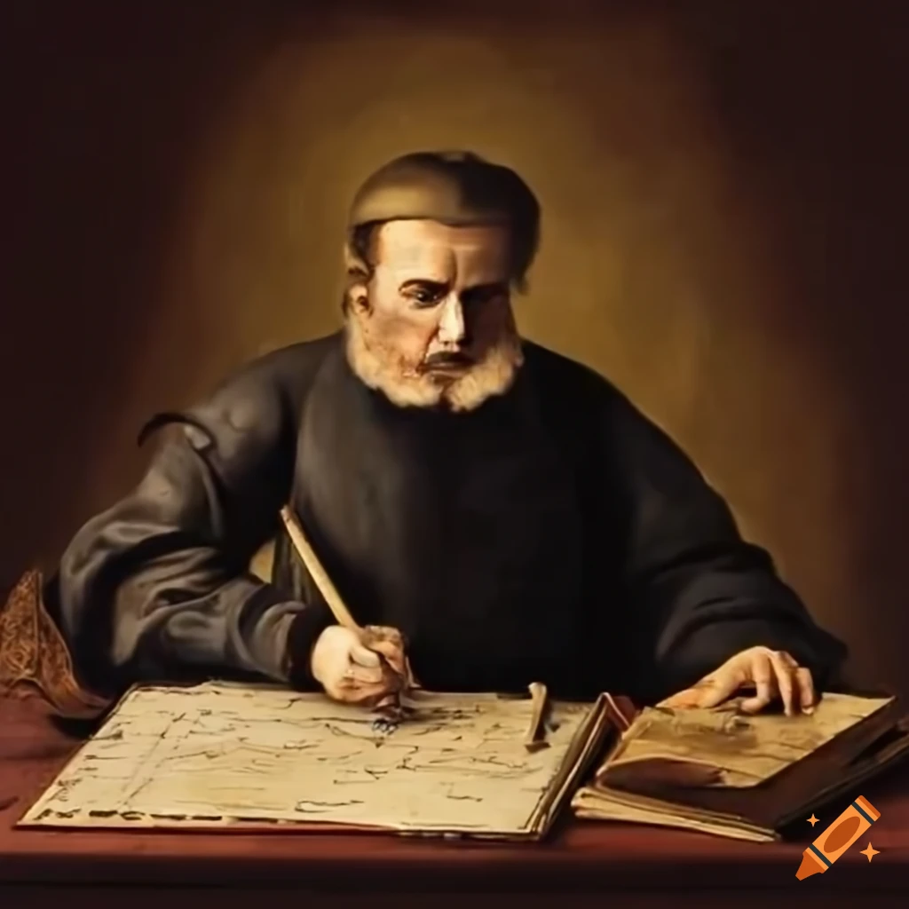 Man writing at a desk in a historical 15th-century setting on Craiyon