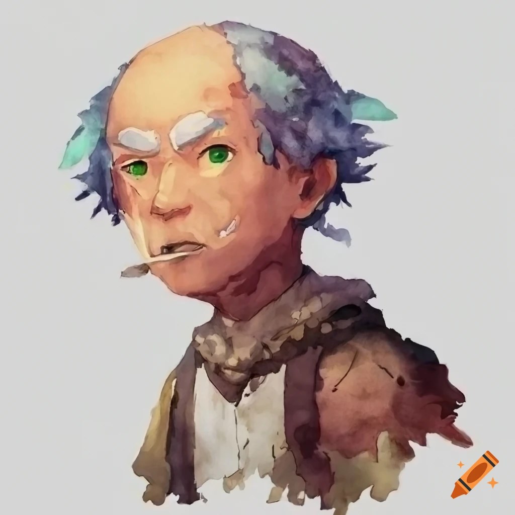 Elderly male villager depicted in RPG anime style with dynamic lighting ...