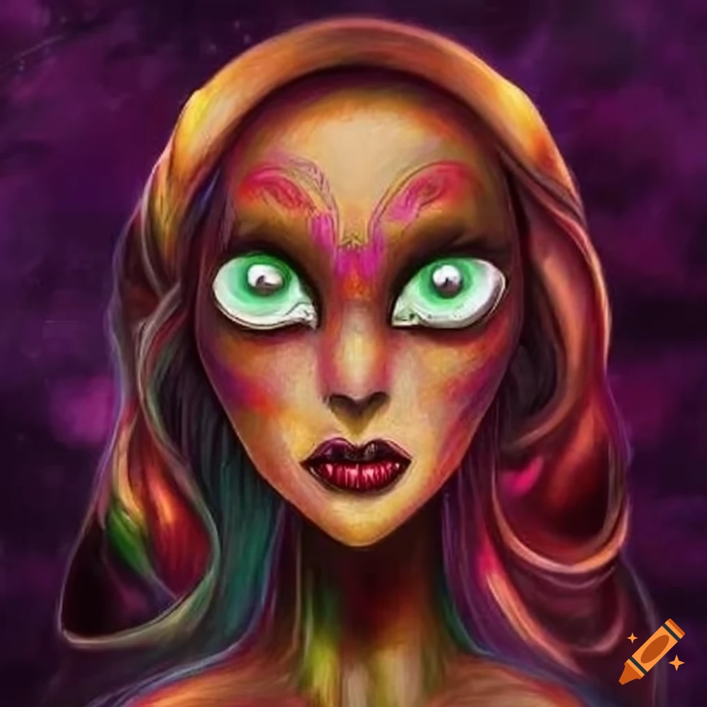 Cartoonized Super Cute Goddess Alien Vampire Adalline leading her alien ...
