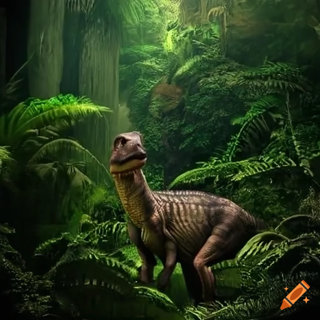 Realistic dinosaur in a prehistoric jungle setting on Craiyon
