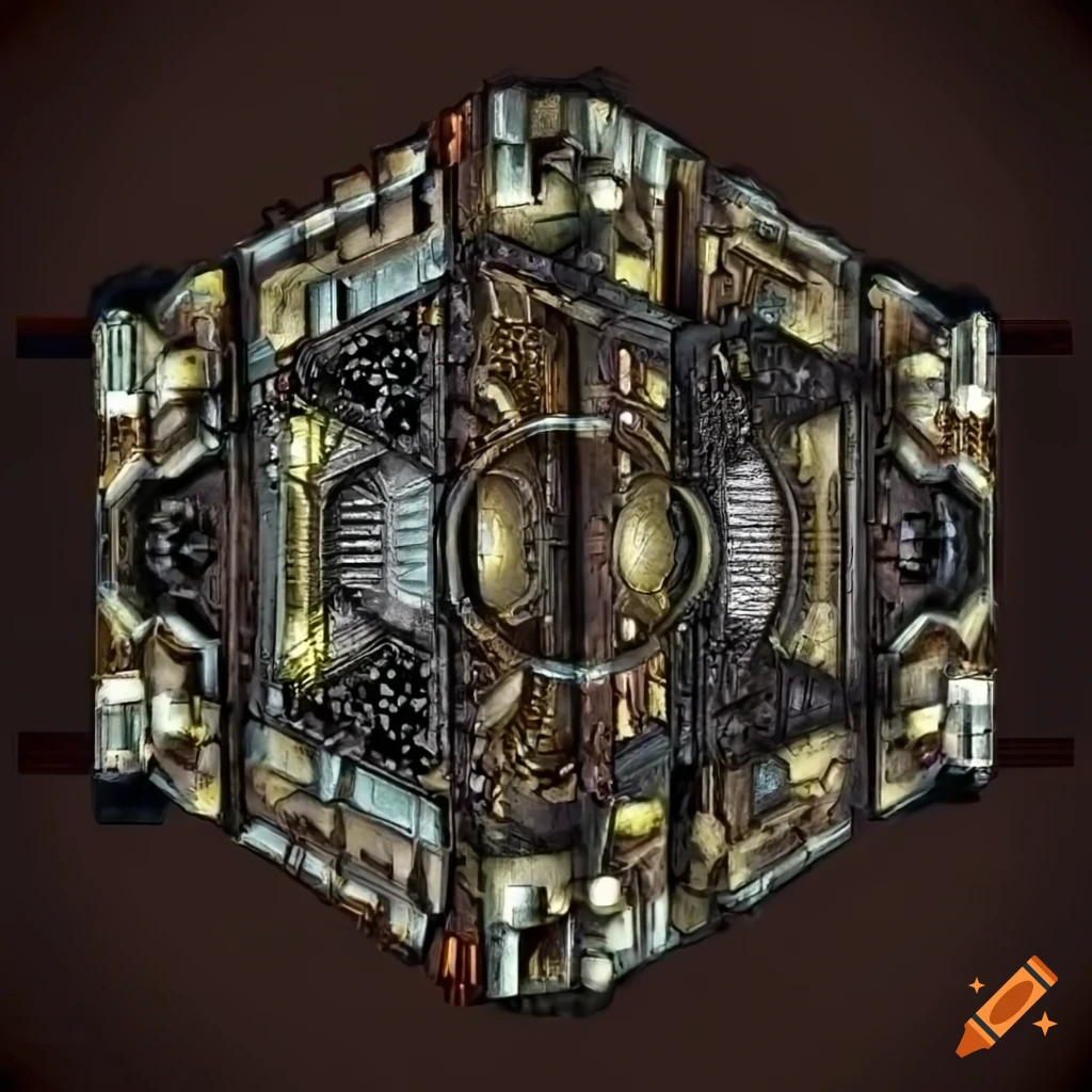 Intricate steampunk style futuristic Borg cube design for 2D modeling ...