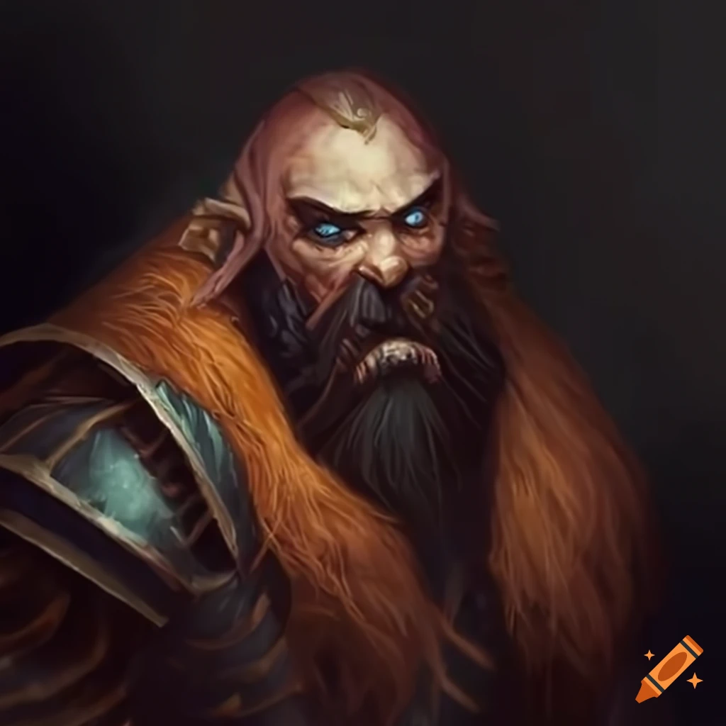 Mountain dwarf character with dark curly hair and piercing blue eyes on ...