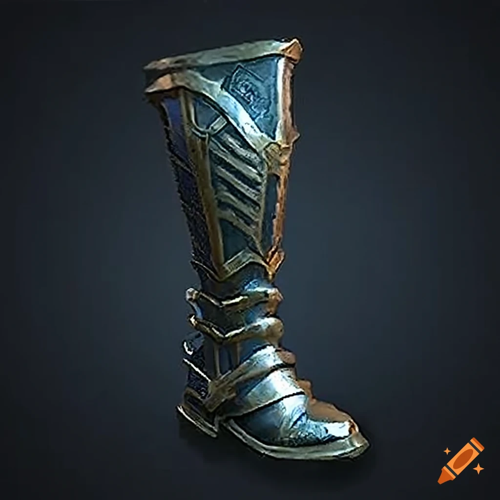 Detailed representation of enchanted mithril boots for RPG game knight ...