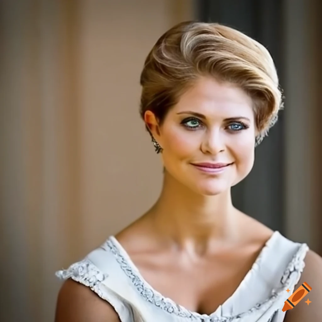 Portrait of Princess Madeleine with a new pixie cut hairstyle on Craiyon