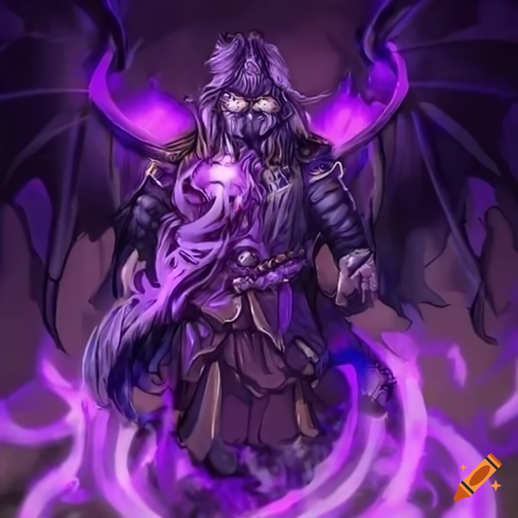 Dwarf wizard battling a purple lightning dragon on Craiyon