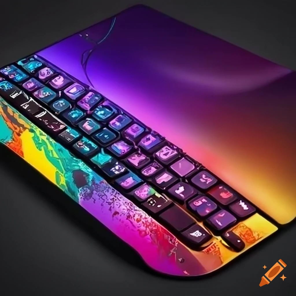 Artistic keyboard design for upscale mouse pad on Craiyon
